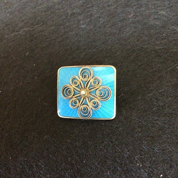 H | Jewelry | Vintage Mid Century Modern Pin Sterling And Blue Enamel ...